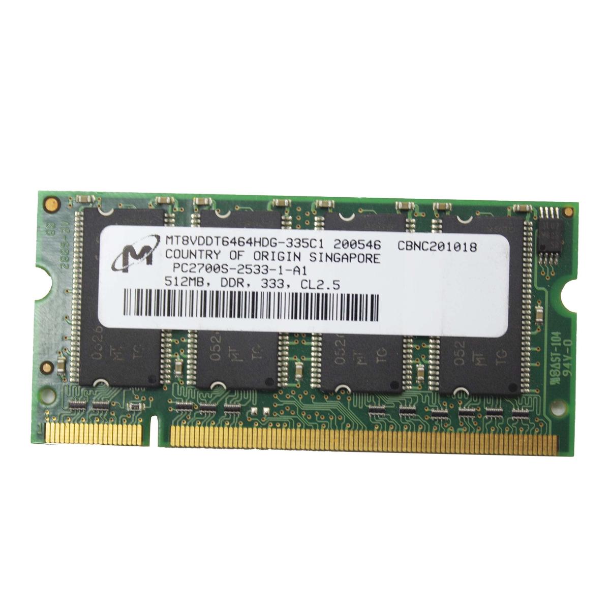 MT8VDDT6464HDG-335C1 512MB 333MHZ DDR DDR1 SODIMM MEMORIA BANCO MODULO RAM